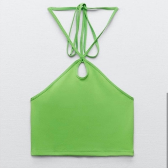 Zara | Tops | Zara Bright Green Keyhole Halter Crop Top | Poshmark